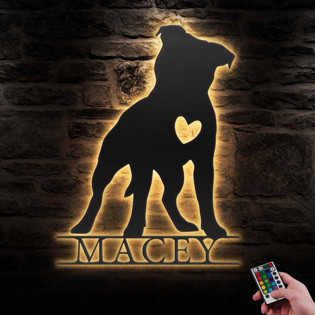 Custom Pitbull Metal Wall Art LED Light Personalized Dog Lover Name ...