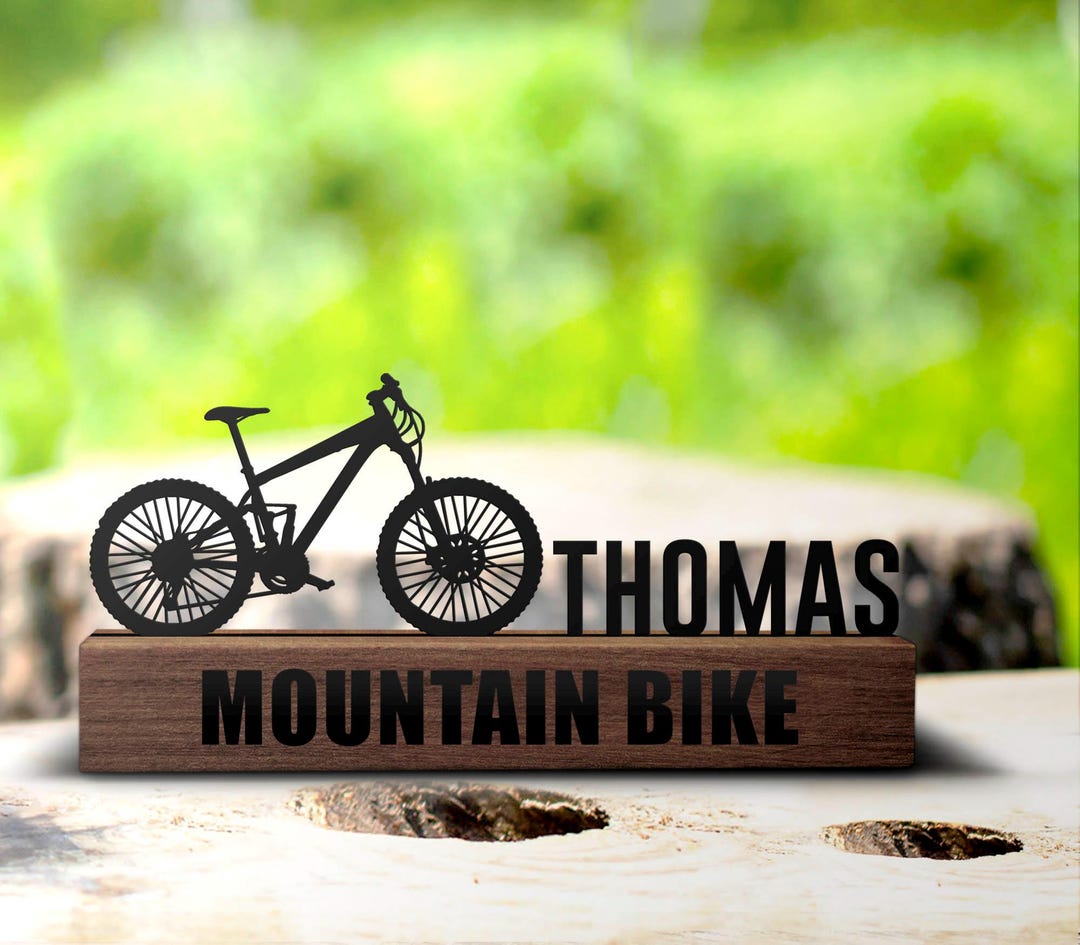Custom Cyclist Mountain Bike Desk Name Plate Wedge Personalized Bicycle ...