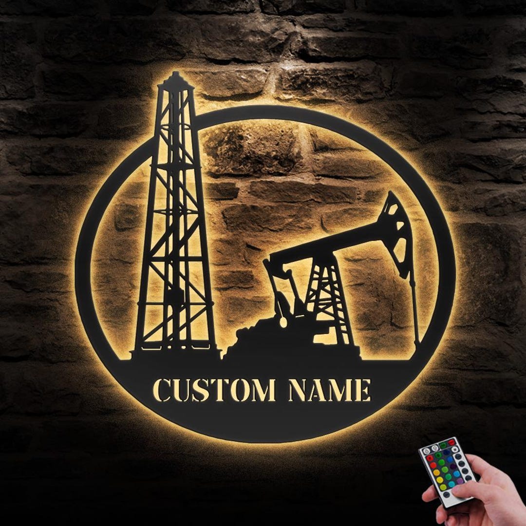 Custom Oil Field Hanger Metal Wall Art LED Light Personalized Oil Rig ...