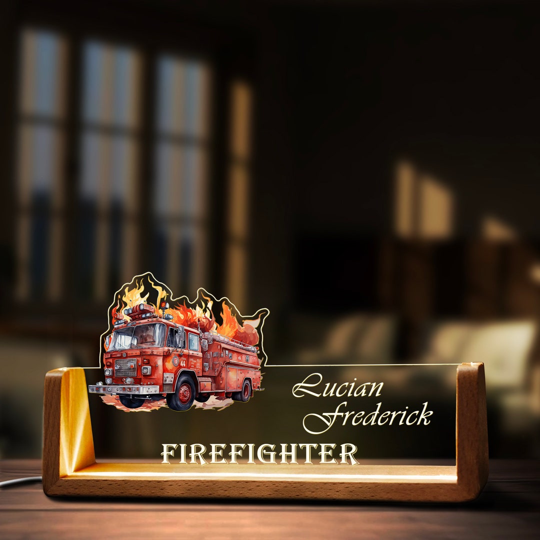 Custom Firefighter Desk Name Plate Personalized Fireman LED Light ...