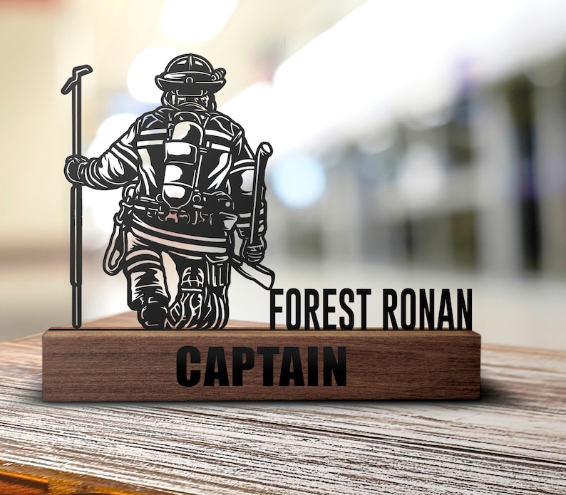 Custom Firefighter Desk Name Plate Wedge Personalized Fireman Nameplate ...