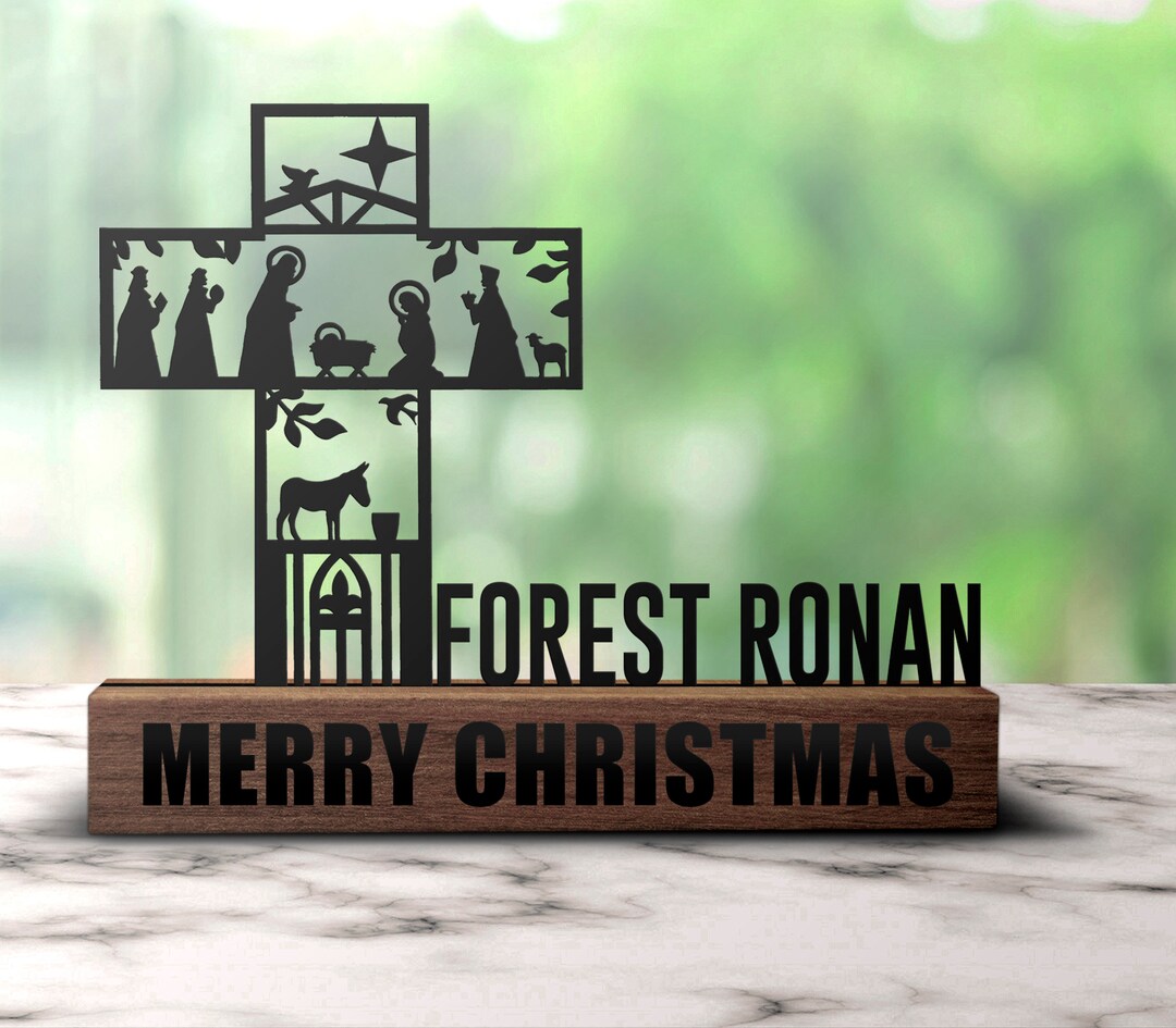 Custom Nativity Scene Christmas Desk Name Plate Wedge Personalized ...