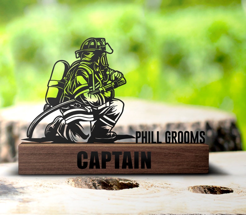 Custom Firefighter Desk Name Plate Wedge Personalized Fireman Nameplate ...