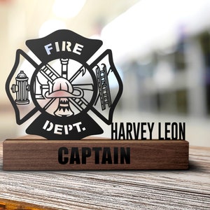 Custom Firefighter Desk Name Plate Wedge Personalized Fireman Nameplate ...