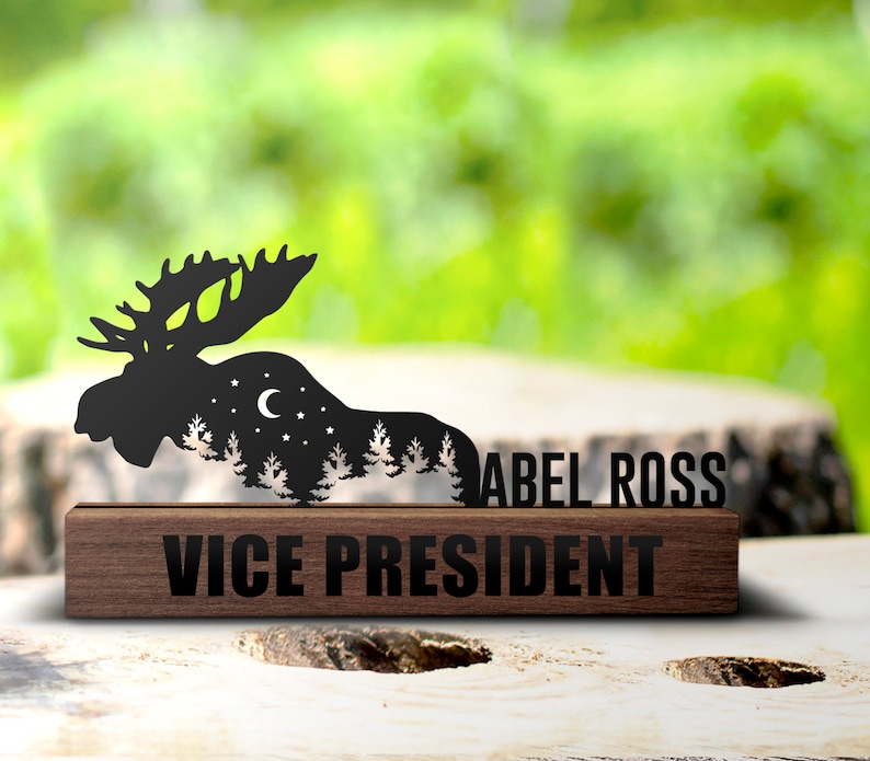 Custom Moose Alternative Desk Name Plate Wedge, Personalized Moose in ...