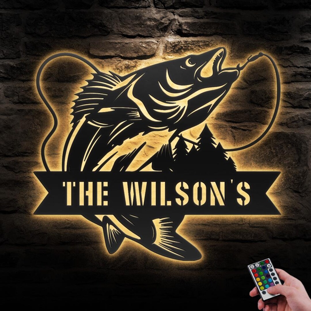 Custom Walleye Fishing Metal Wall Art LED Light Personalized Fisher ...