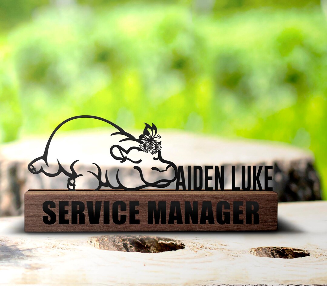 Custom Hippo Desk Name Plate Wedge, Personalized Nameplate Hippopotamus ...