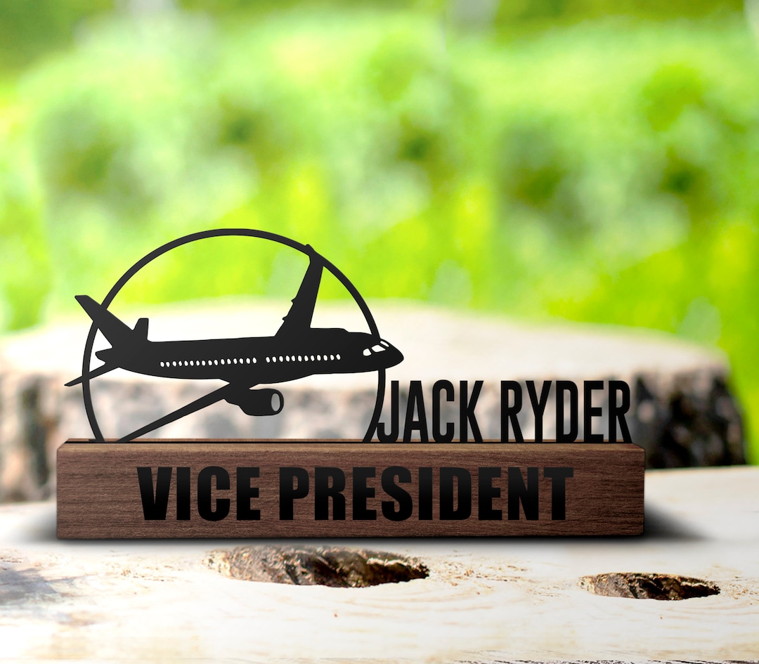 Custom Airplane Desk Name Plate Wedge Personalized Pilot Nameplate ...
