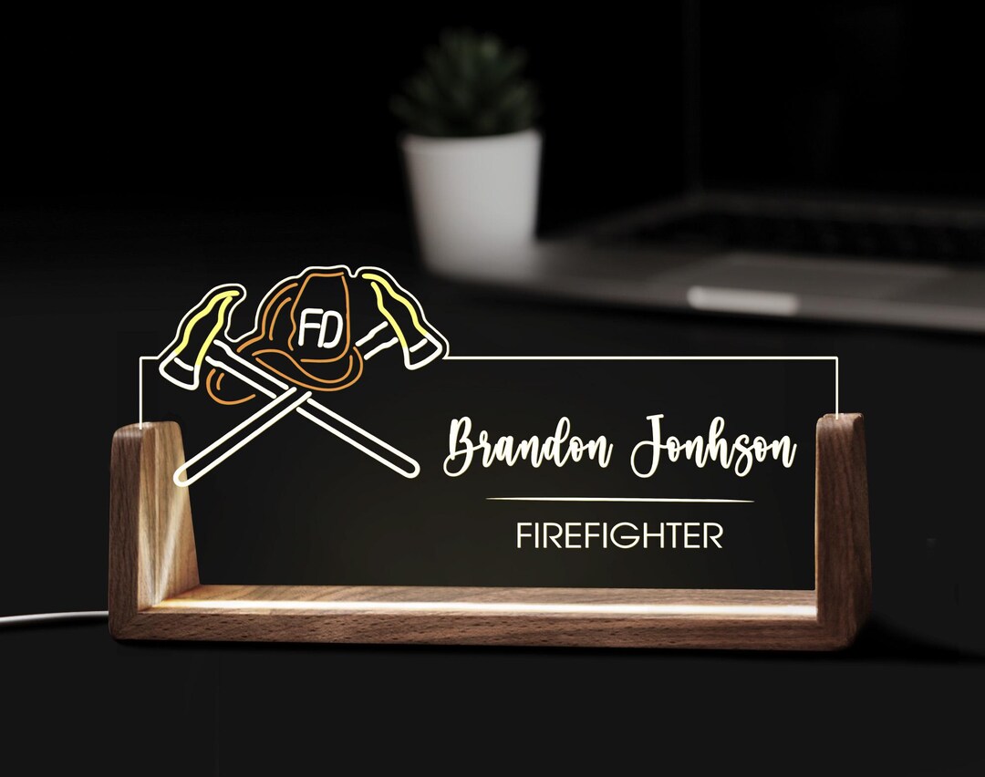 Custom Firefighter Desk Name Plate Personalized Fireman Acrylic Lamp ...