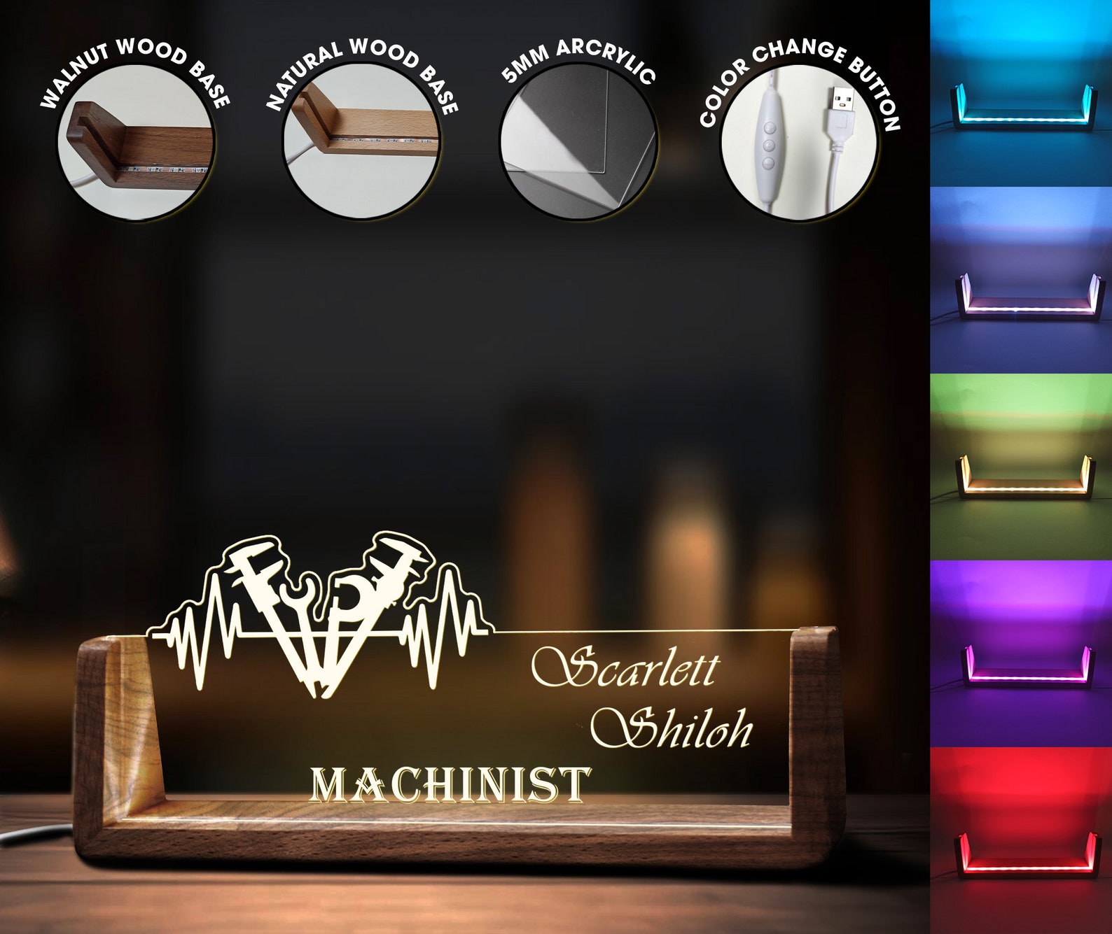 Custom Machinist Desk Name Plate Personalized Machine Repairman LED ...