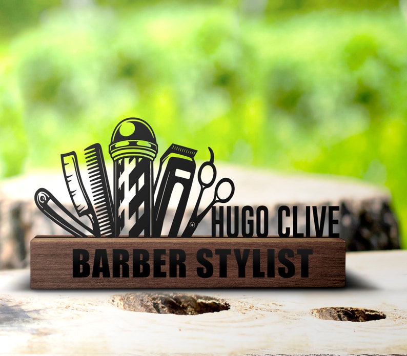 Custom Barber Desk Name Plate Wedge Personalized Hair Stylist Hair ...