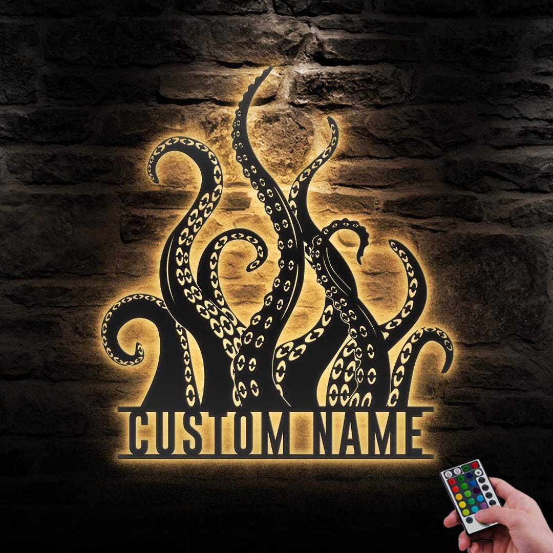 Custom Octopus Tentacles Metal Wall Art LED Light Personalized Octopus ...