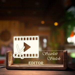 Custom Film Editor Desk Name Plate Personalized Editor LED Light Wooden ...