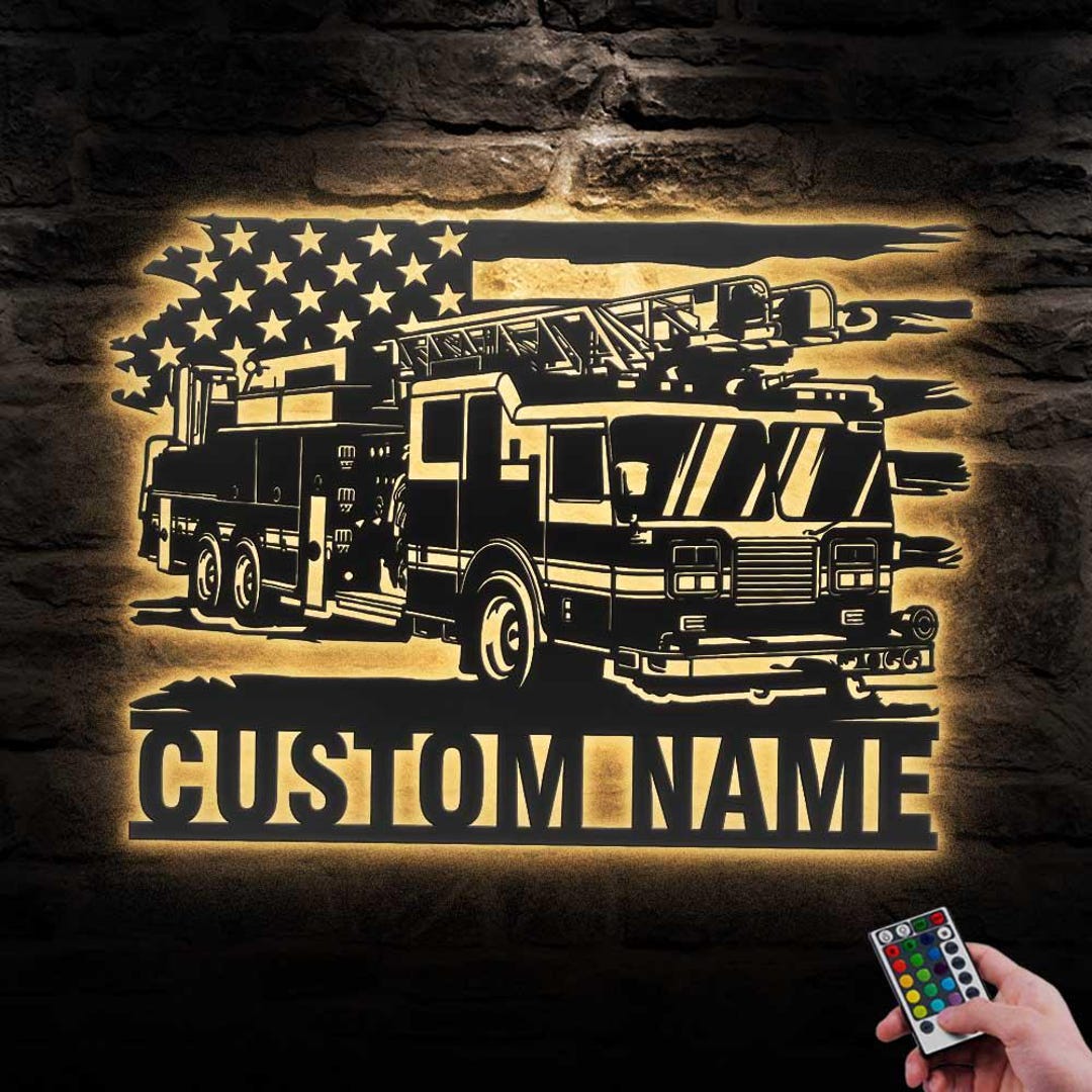 Custom Engine Fire Truck Driver Metal Wall Art LED Light Personalized ...