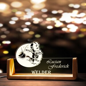Custom Welder Desk Name Plate Personalized Welding LED Light Wooden ...