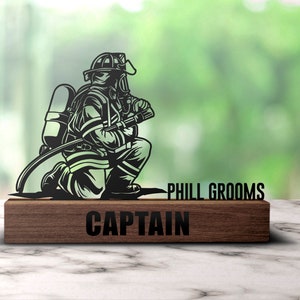 Custom Firefighter Desk Name Plate Wedge Personalized Fireman Nameplate ...