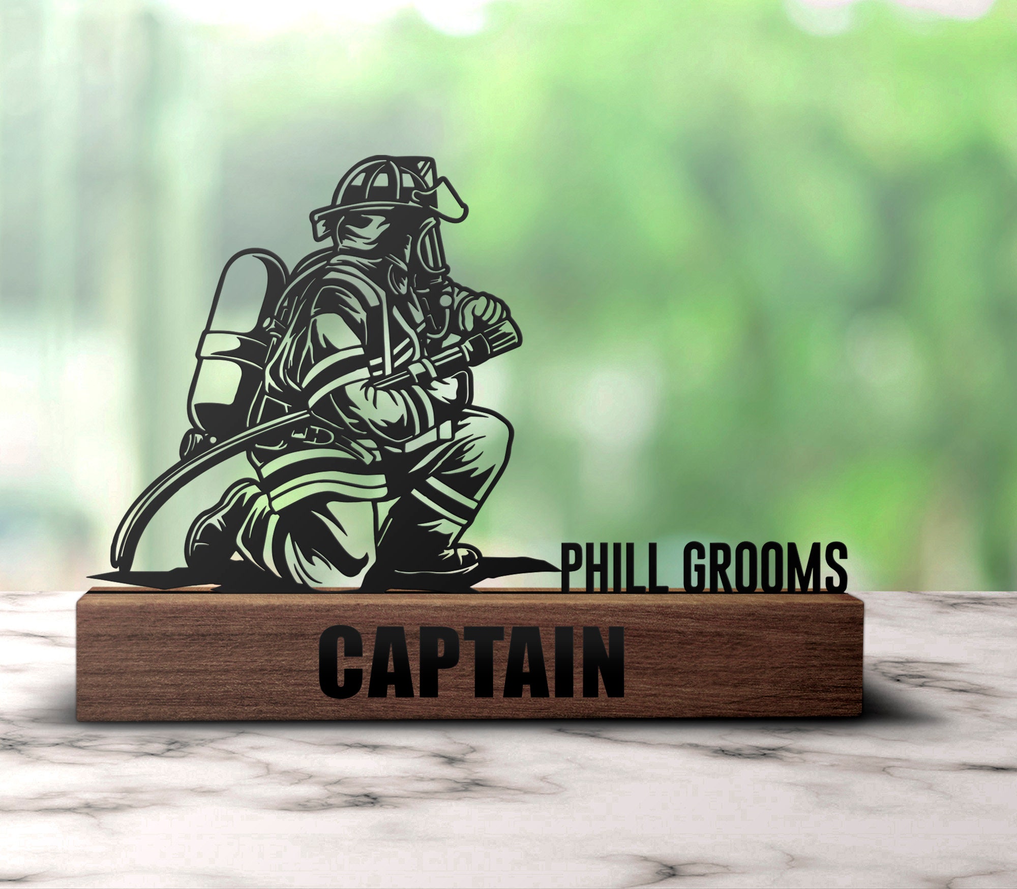 Custom Firefighter Desk Name Plate Wedge Personalized Fireman Nameplate ...