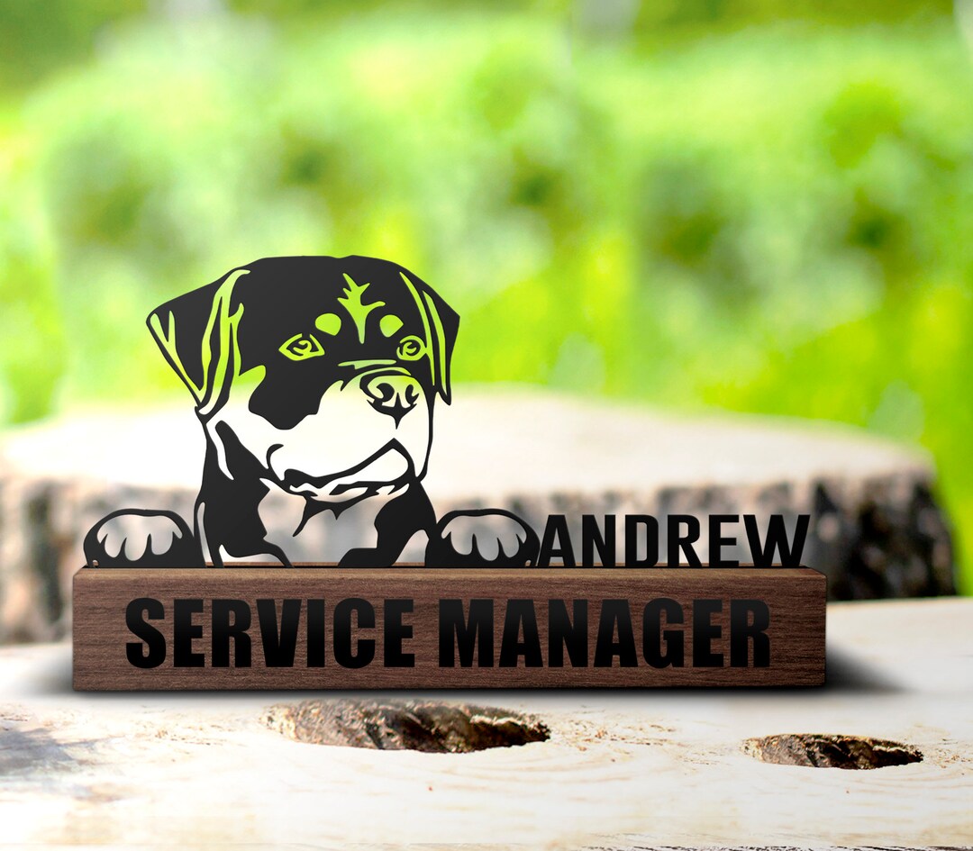 Custom Rottweiler Desk Name Plate Wedge, Personalized Dog Peeking ...