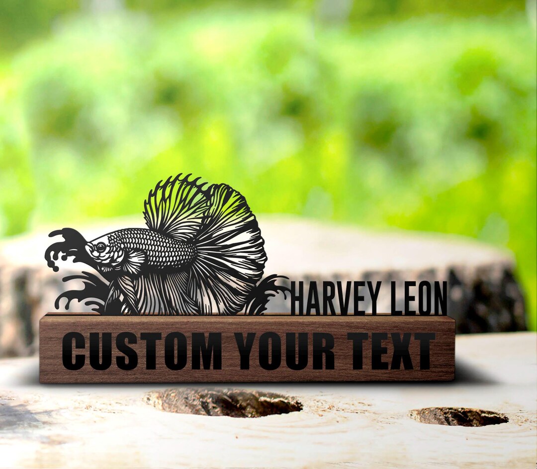 Custom Siamese Fighting Fish Desk Name Plate Wedge Personalized Fisher ...