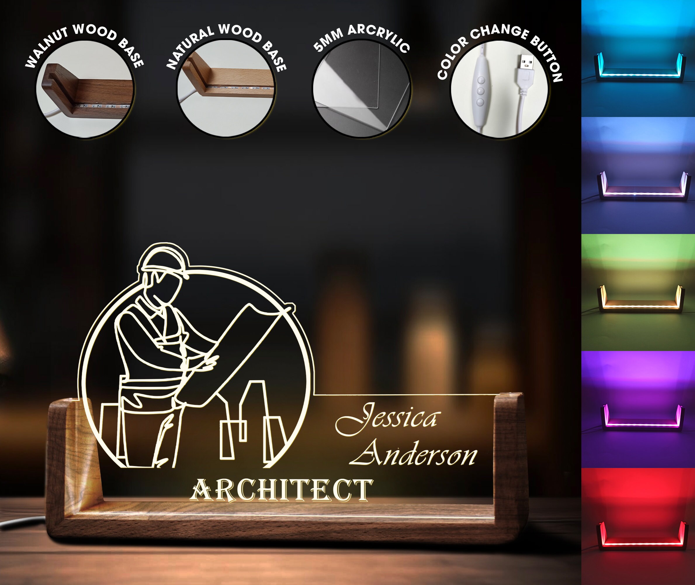 Custom Architect Desk Name Plate Personalized Architecture LED Light ...