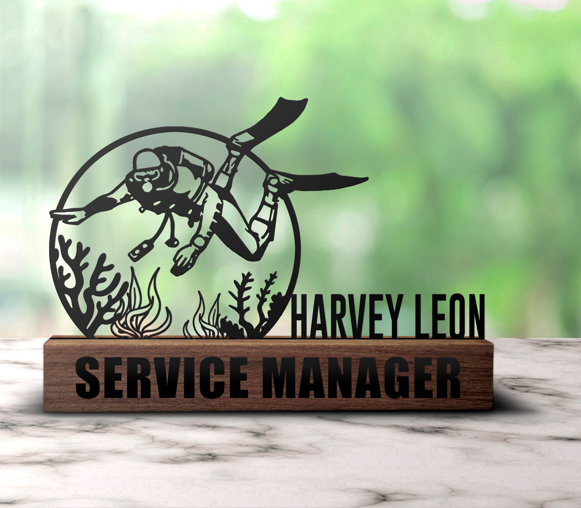 Custom Scuba Diving Desk Name Plate Wedge Personalized Scuba Diver ...