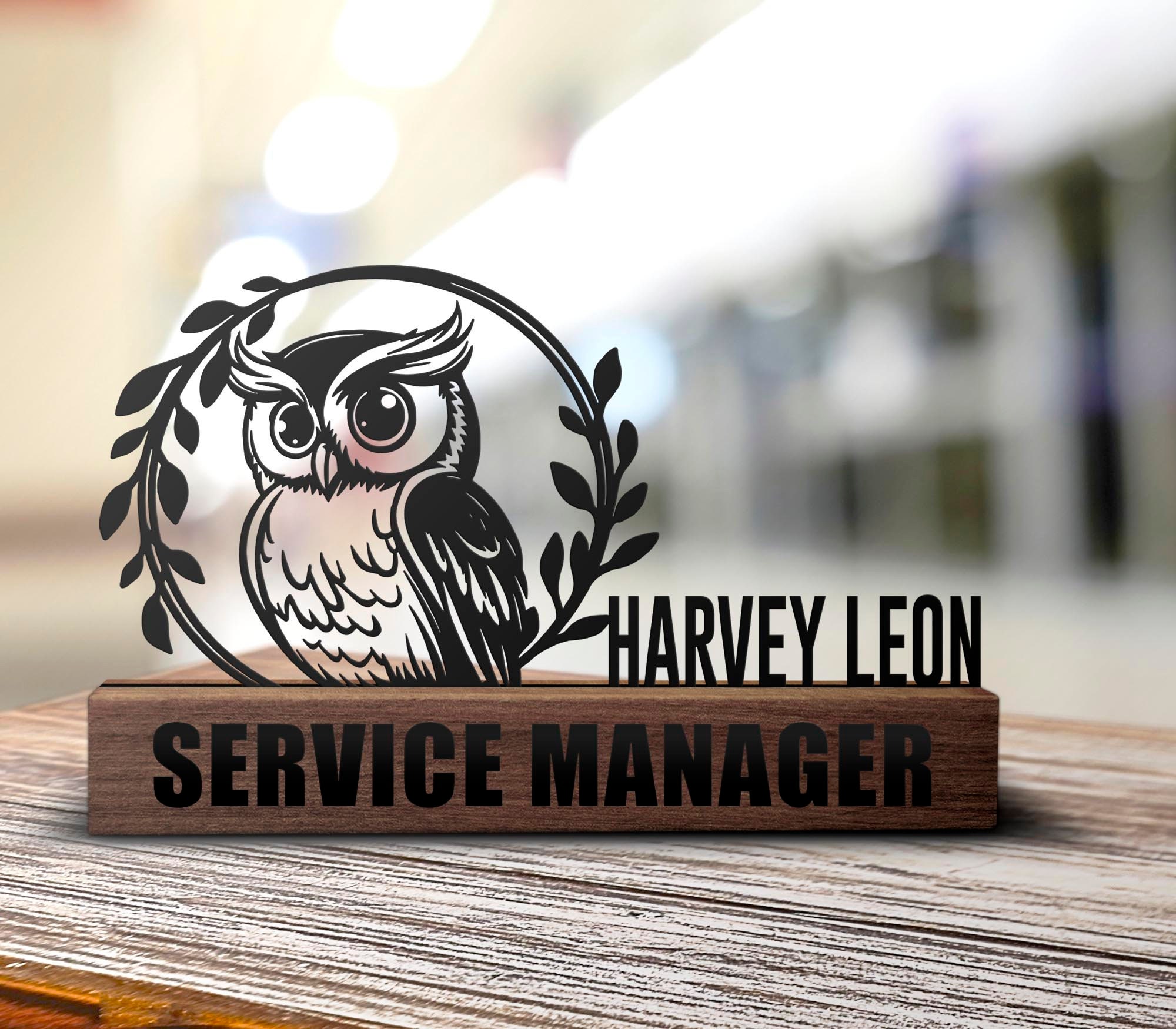 Custom Owl Desk Name Plate Wedge, Personalized Nameplate Owl Gift ...