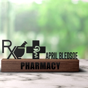 Custom RX Pharmacy Desk Name Plate Wedge Personalized Pharmacist ...
