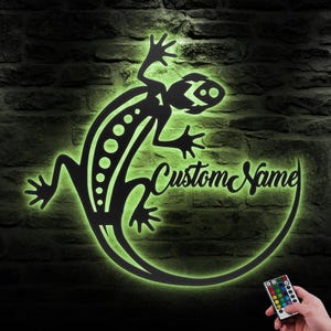 Custom Gecko Metal Wall Art LED Light Personalized Lizard Lover Name ...