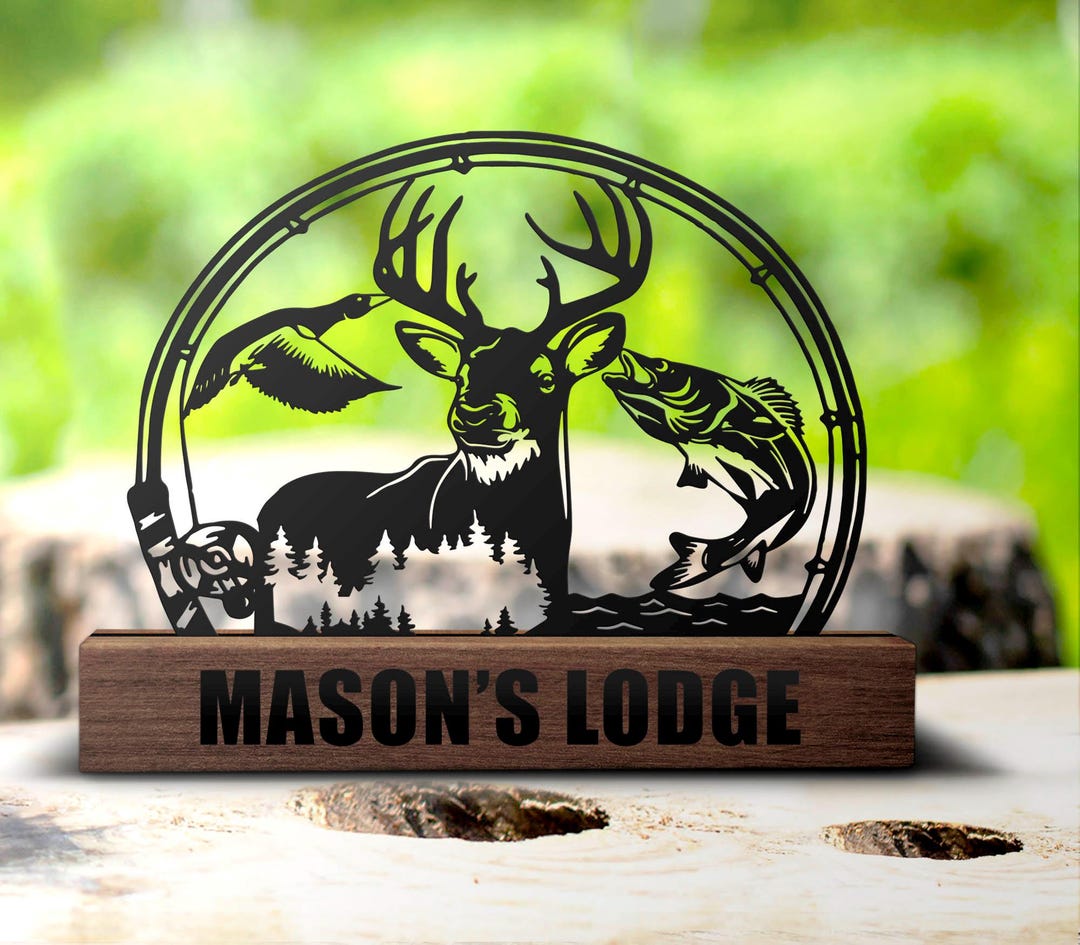 Custom Deer Duck Bass Fishing Hunting Desk Name Plate Wedge ...