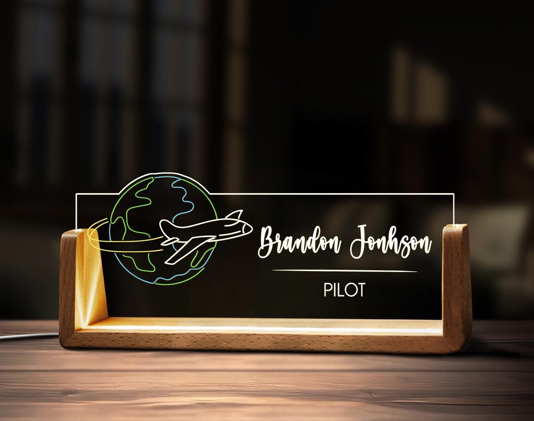 Custom Pilot Desk Name Plate Personalized Airplane Aircraft Acrylic ...