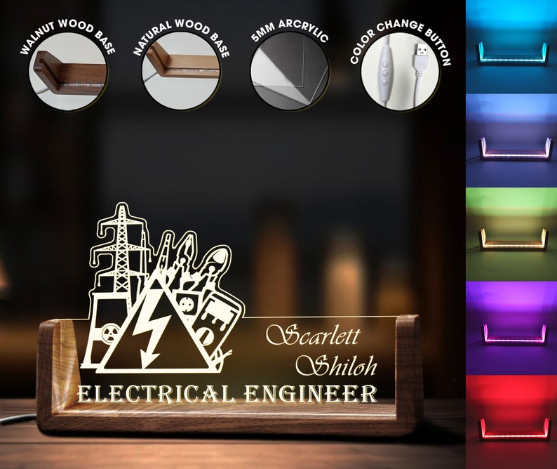 Custom Electrical Engineer Desk Name Plate Personalized Electrician LED ...