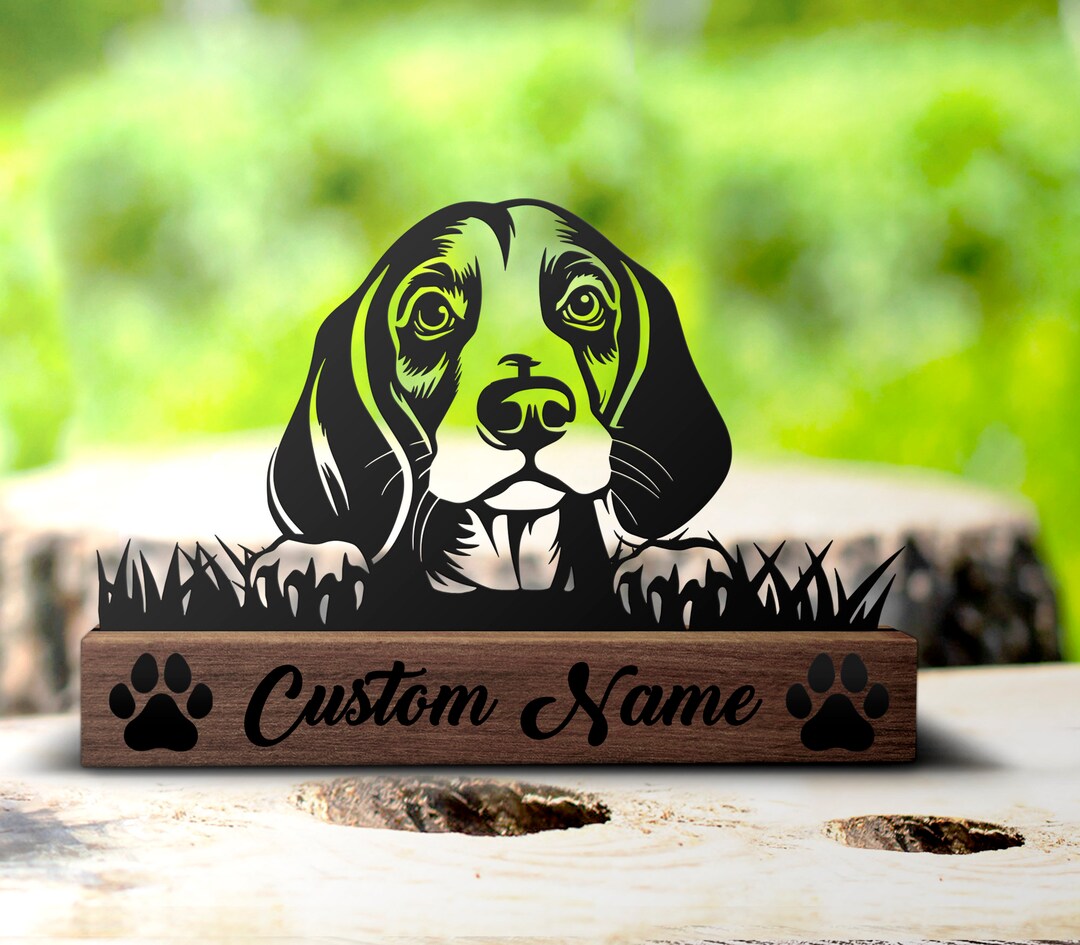 Custom Beagle Desk Name Plate Wedge Personalized Peeking Dog Nameplate ...