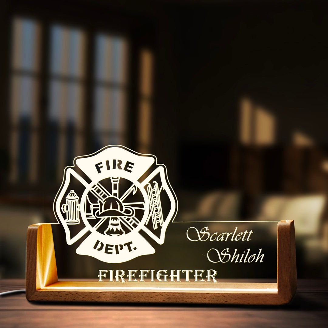 Custom Firefighter Desk Name Plate Personalized Fireman LED Light ...