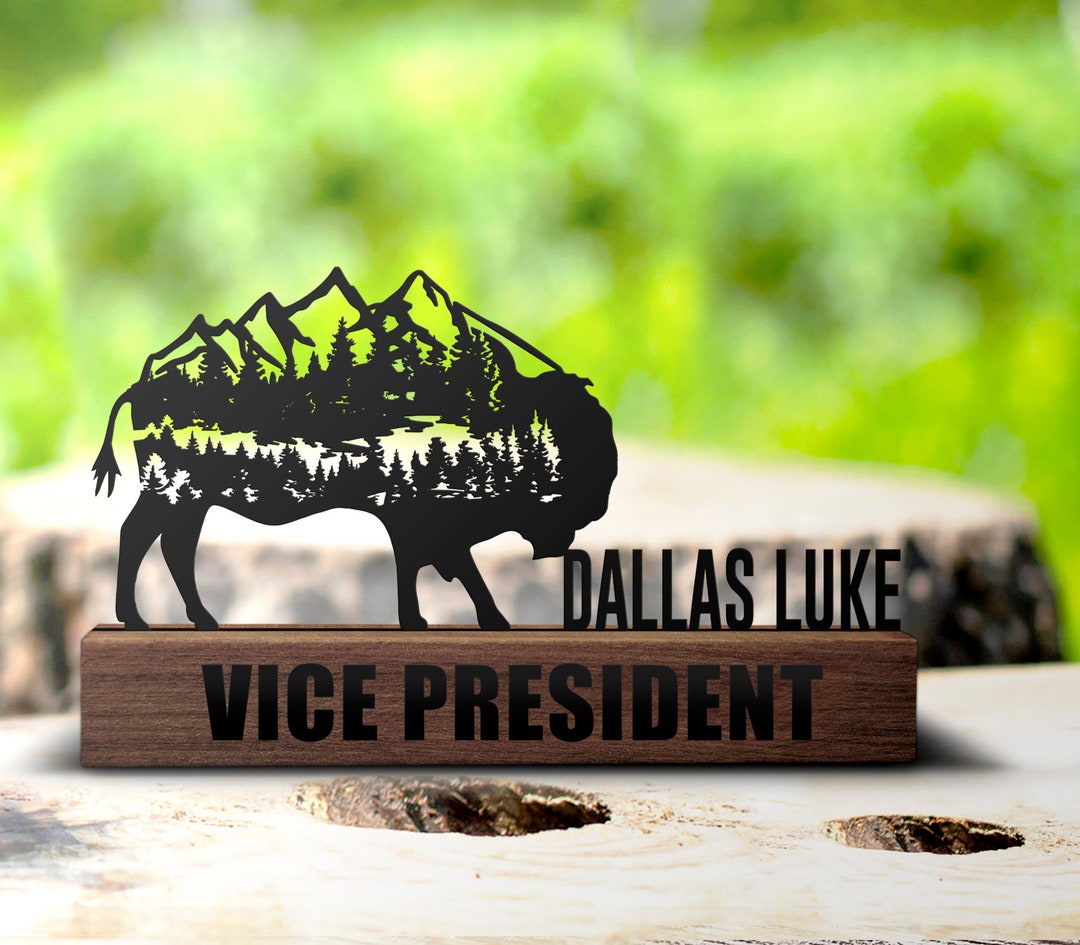 Custom Bison Buffalo Desk Name Plate Wedge, Personalized Farmhouse ...