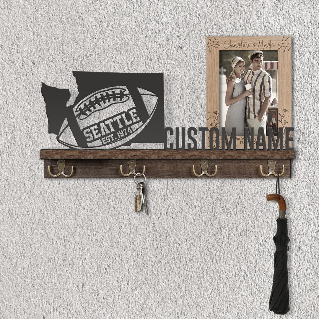 Custom Seattle Football Wooden Shelf Washington Map Metal Wall Art Sign ...