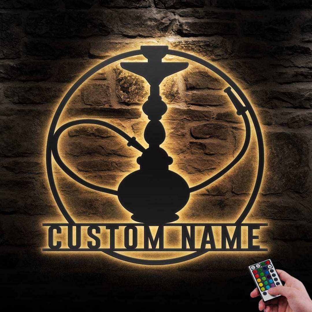 Custom Shisha Hookah Metal Wall Art LED Light Personalized Smoke Shop ...
