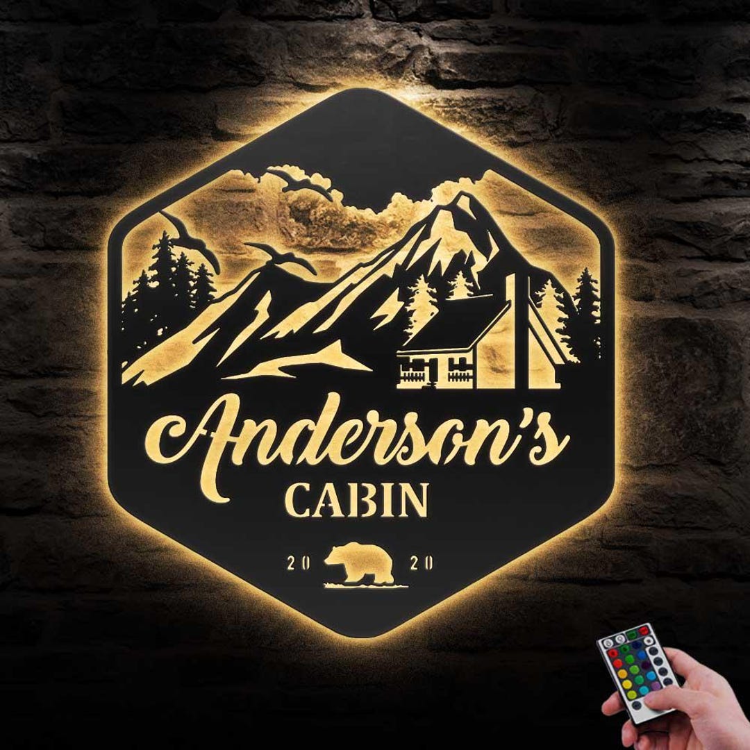 Custom Welcome Cabin Life Metal Wall Art LED Light Personalized ...