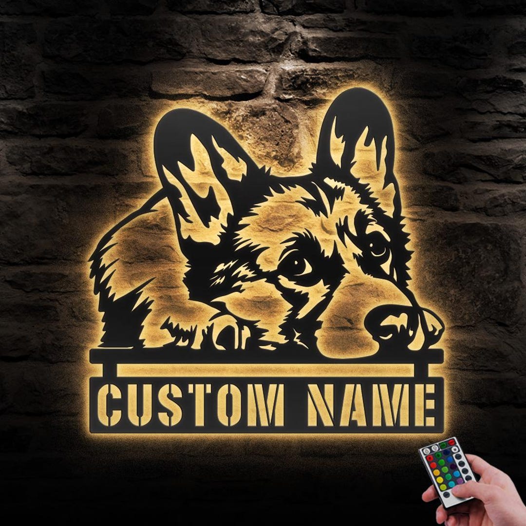 Custom Peeking Welsh Corgi Metal Wall Art LED Light Personalized Dog ...