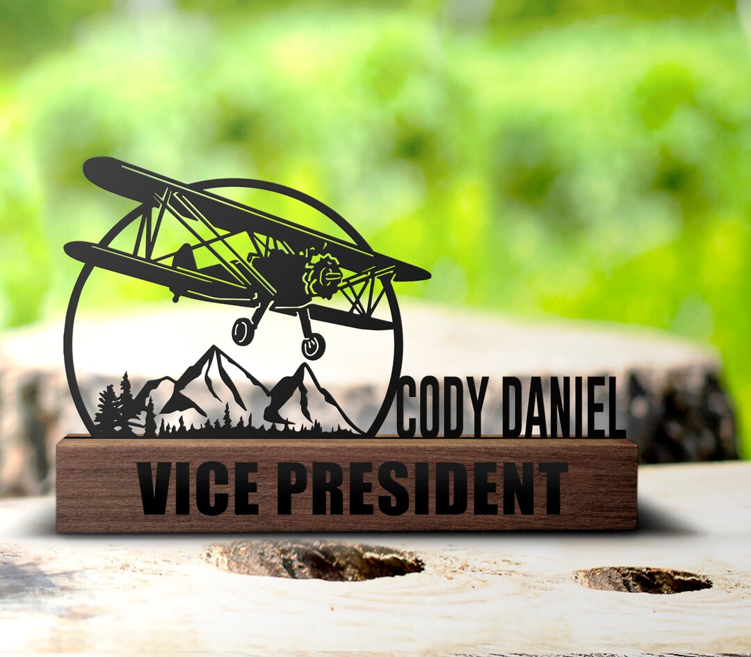 Custom Airplane Desk Name Plate Wedge Personalized Pilot Nameplate ...