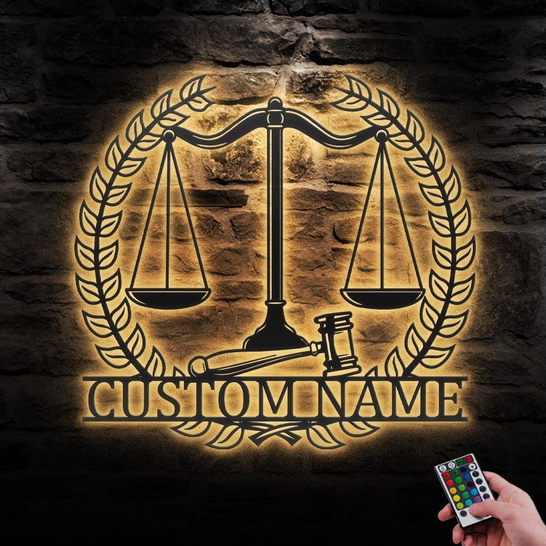 Custom Scales of Justice Metal Wall Art LED Light Personalized Legal ...