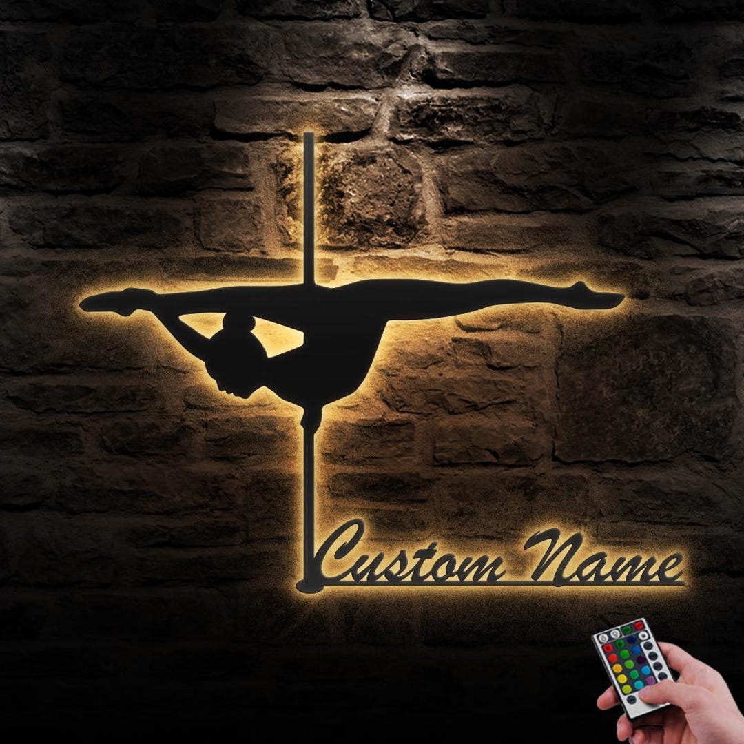 Custom Pole Dance Metal Wall Art LED Lights Personalized Girl Pole ...