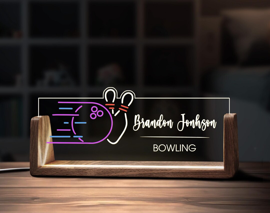 Custom Bowling Ball Desk Name Plate Personalized Bowling Gift Wooden ...