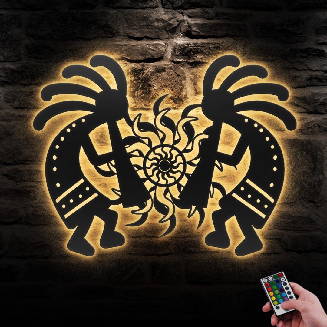 Couple Kokopelli Dancing Metal Wall Art LED Light Humpbacked Flute ...