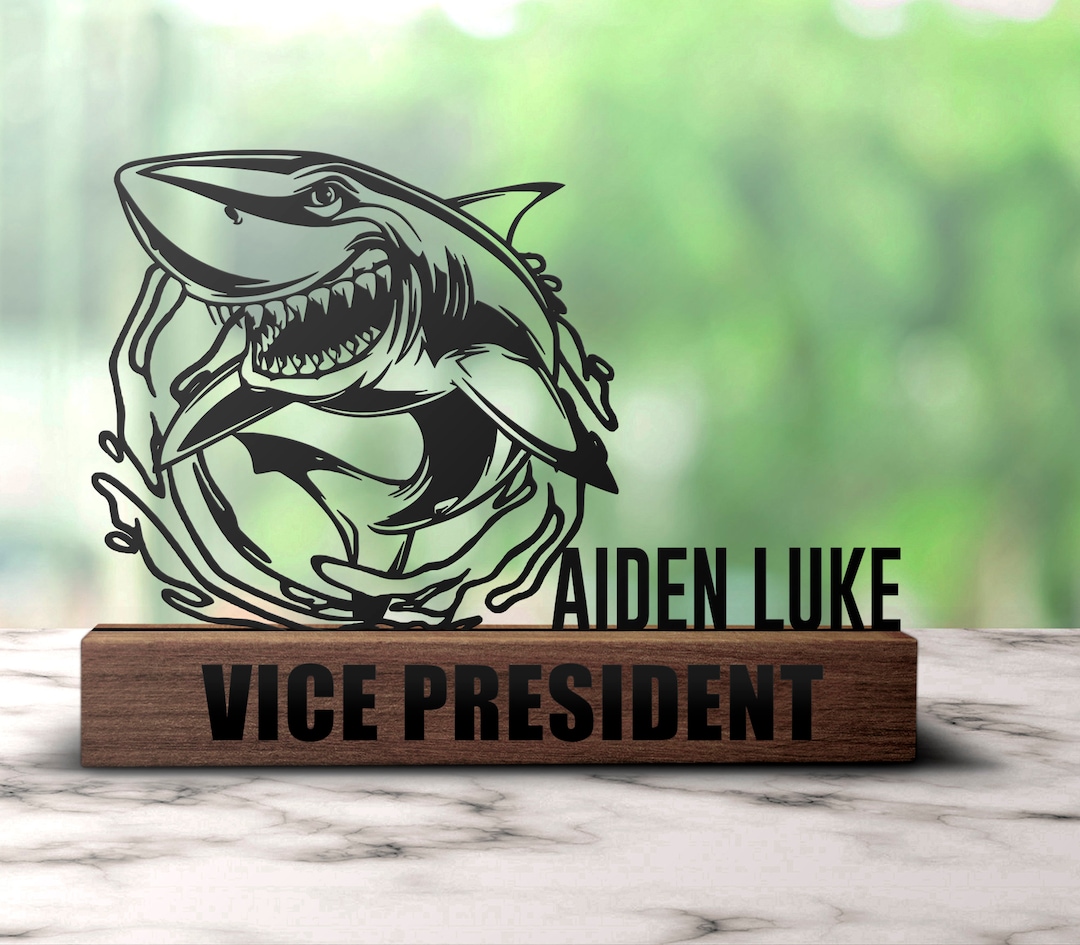 Custom Shark Desk Name Plate Wedge, Personalized Shark in the Ocean ...