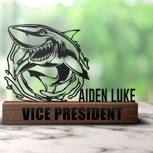 Custom Shark Desk Name Plate Wedge, Personalized Shark in the Ocean ...