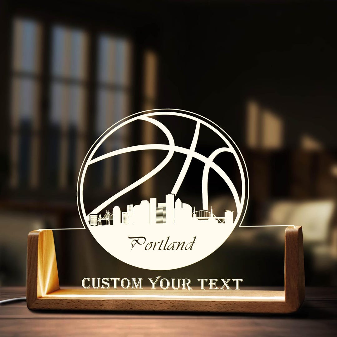 Custom Portland Skyline Desk Name Plate Personalized Basketball LED ...