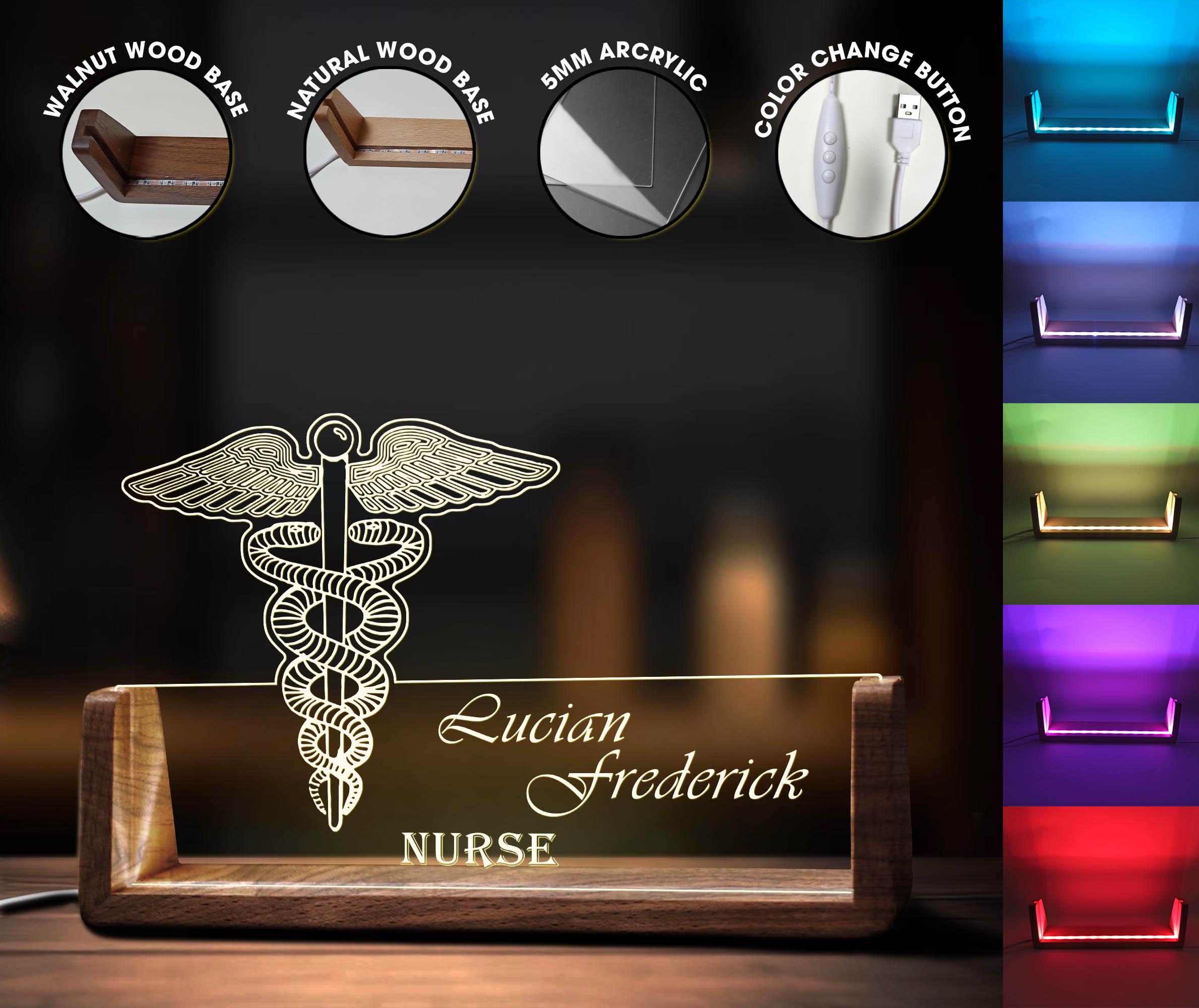 Custom Medical Symbol Desk Name Plate Personalized Nursing LED Light ...