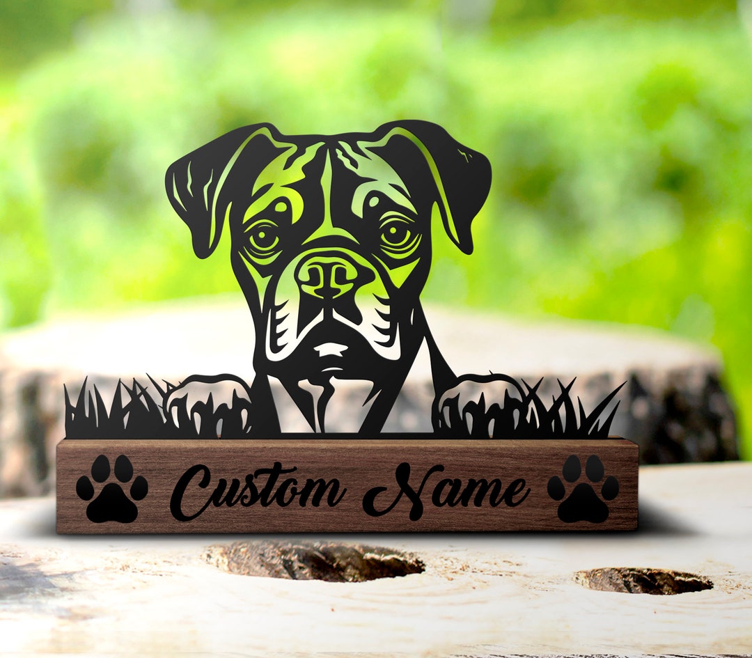 Custom Boxer Dog Desk Name Plate Wedge Personalized Peeking Dog ...