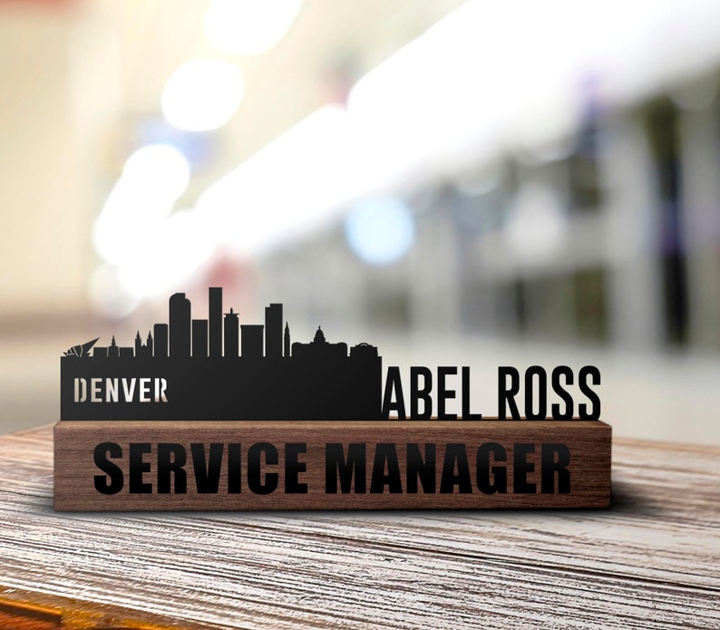 Custom Denver Skyline Desk Name Plate Wedge Personalized US City ...