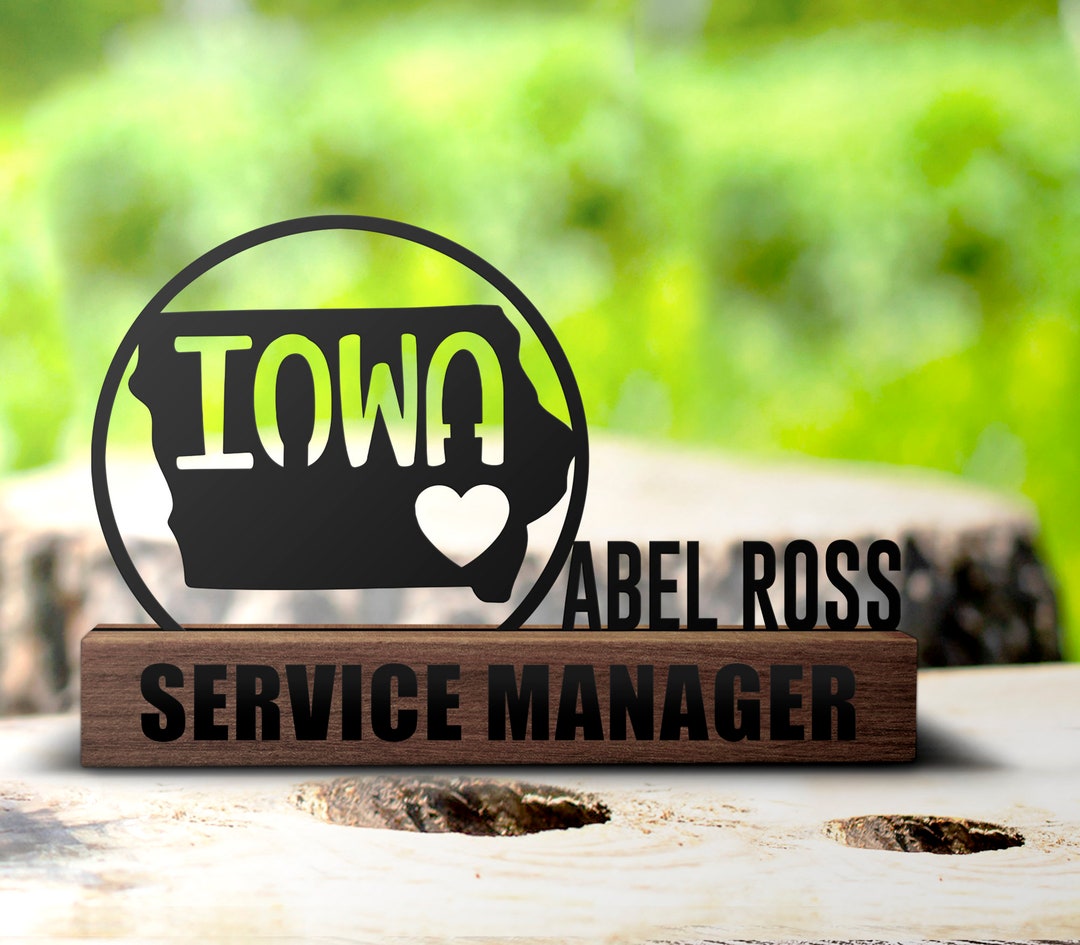 Custom Iowa Map Desk Name Plate Wedge, Personalized Born in Iowa State ...